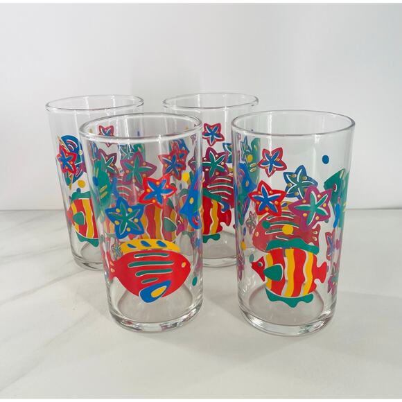 Libbey | Dining | 4 Vintage Libbey Colorful Tropical Fish Glasses Small ...